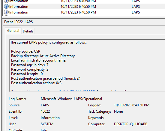 Microsoft Entra- Windows LAPS – Steven's Event Log